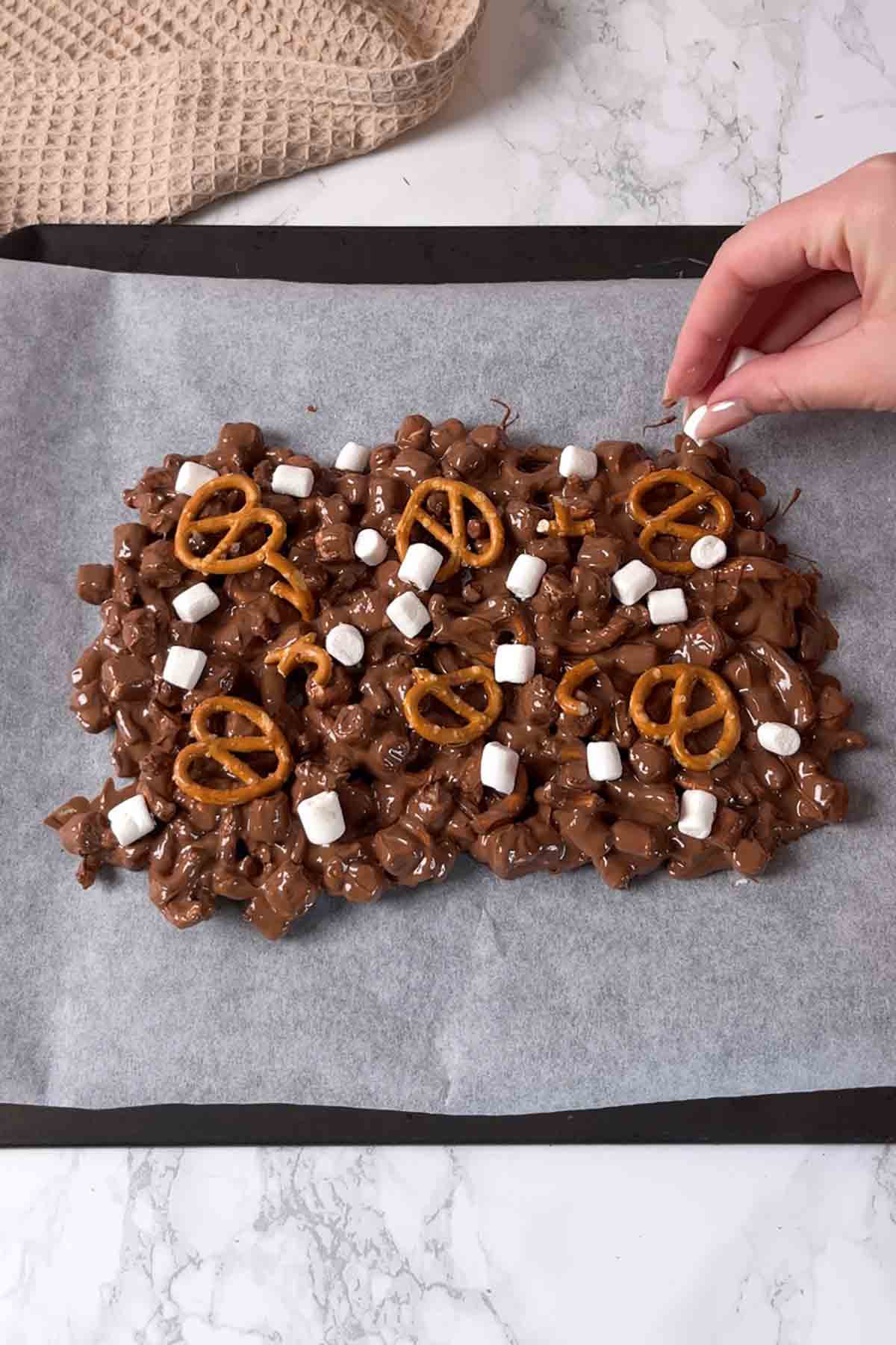 Chocolate Pretzel Marshmallow Bark (Rocky Road Bark)